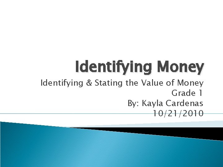 Identifying Money Identifying Stating the Value of Money