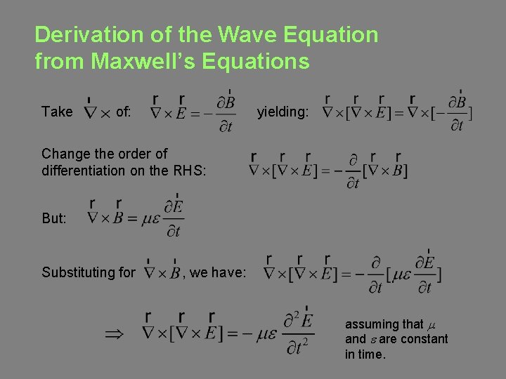 Maxwells Equations and Light Waves Vector derivatives Div