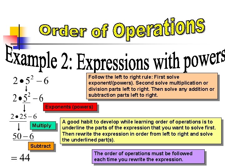 Rules for arithmetic and algebra expressions that describe