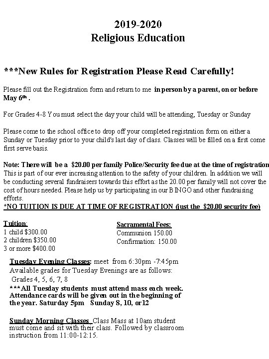 2019 2020 Religious Education New Rules for Registration