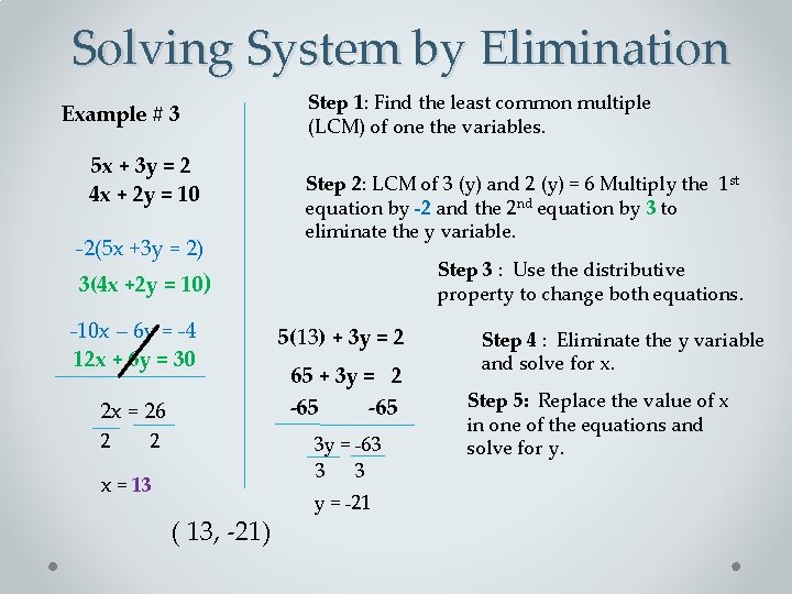 System of Equations Elimination Method Presented Mr Laws