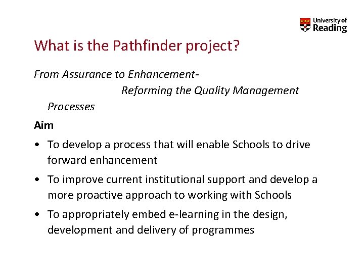 HEA eLearning Benchmarking an Pathfinder Project Professor Ginny
