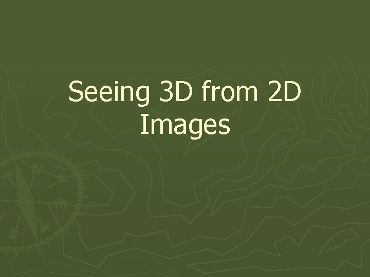Seeing 3 D from 2 D Images How