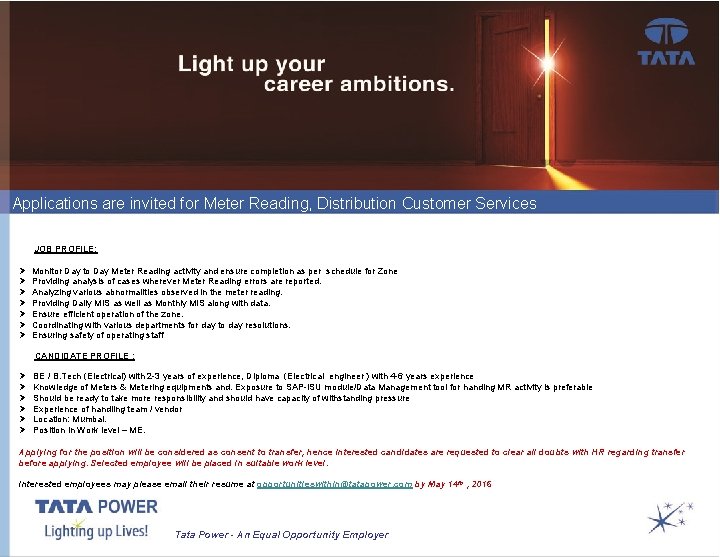 Applications are invited for Meter Reading Distribution Customer