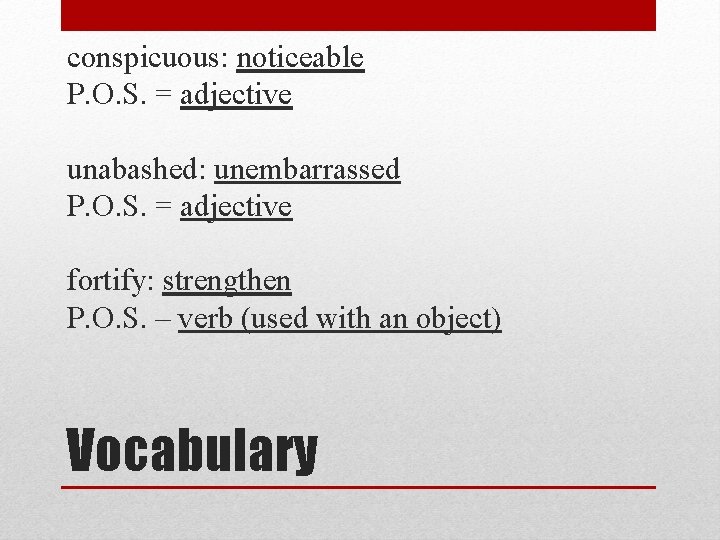 Vocabulary Directions For each vocabulary word guess the