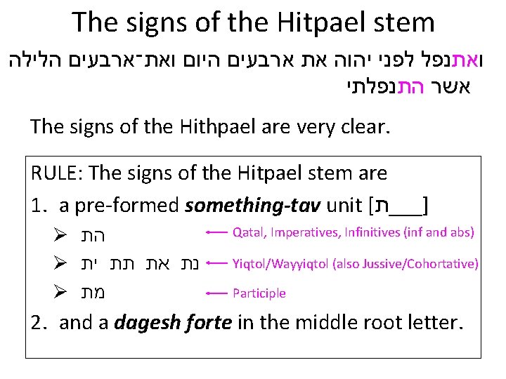 Goals Identify and read verbs in the Hitpael
