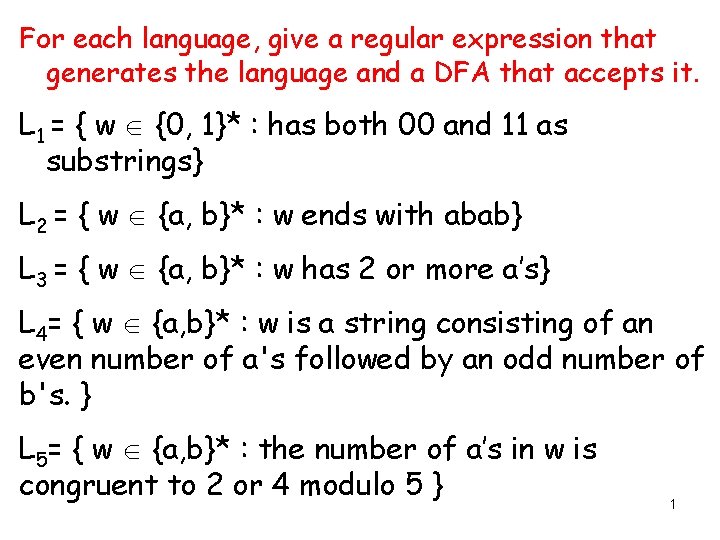For each language give a regular expression that