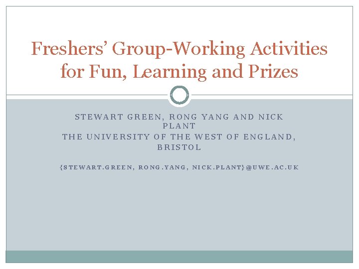 Freshers GroupWorking Activities for Fun Learning and Prizes