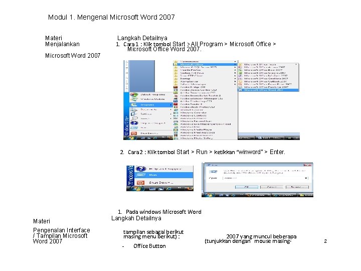Modul 1 Mengenal Microsoft Word 2007 Materi Menjalankan