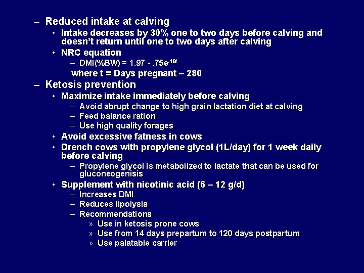 Energy Requirement of Dairy Cows In lactating dairy