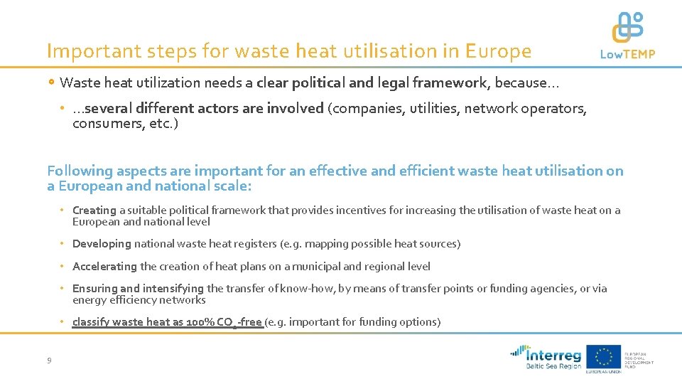 Waste surplus heat Opportunities obstacles potentials for CO