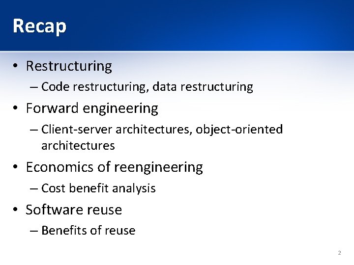Software Reuse SEIILecture 28 Dr Muzafar Khan Assistant
