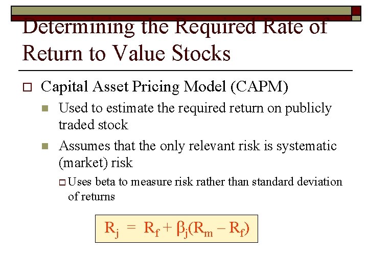 11 Stock Valuation And Risk Chapter Objectives o