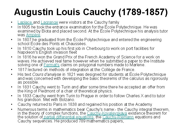 Augustin Louis Cauchy 1789 1857 Laplace and Lagrange