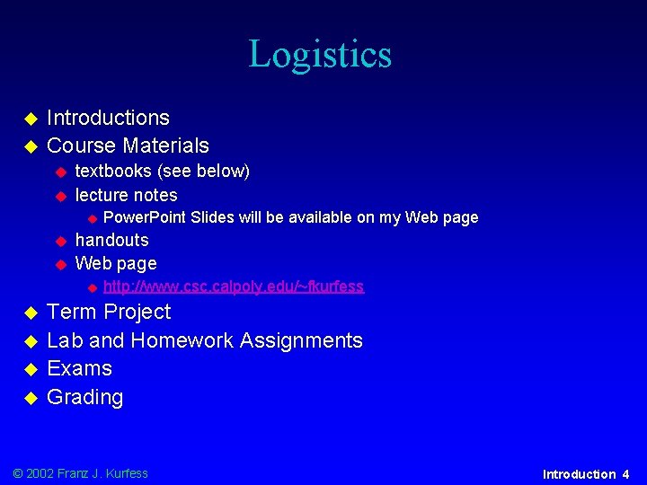CPECSC 481 KnowledgeBased Systems Dr Franz J Kurfess