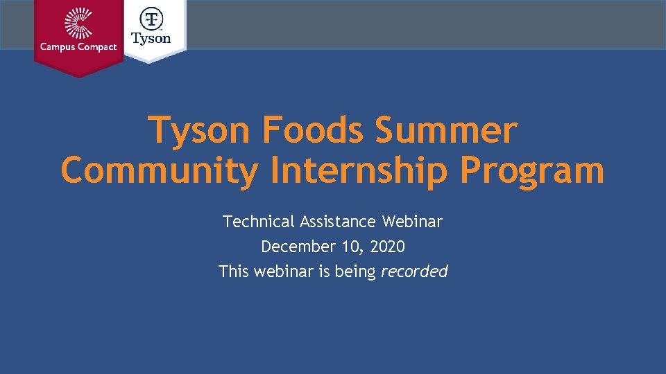Tyson Foods Summer Community Internship Program Technical Assistance