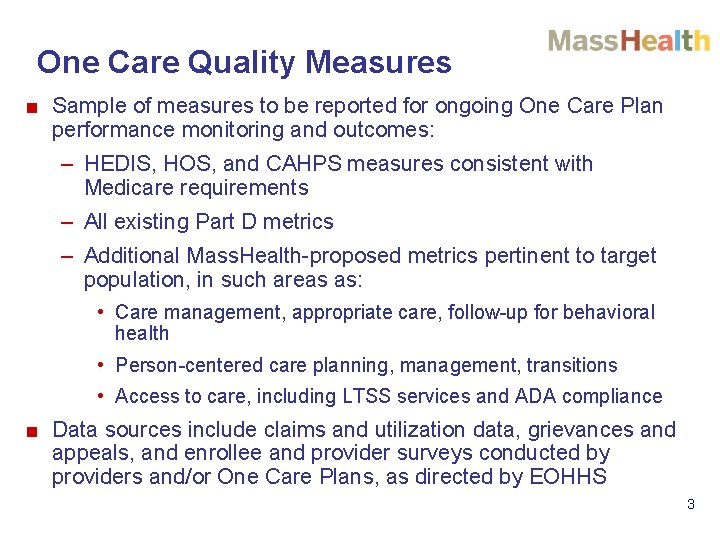 One Care Quality Measures One Care Implementation Council