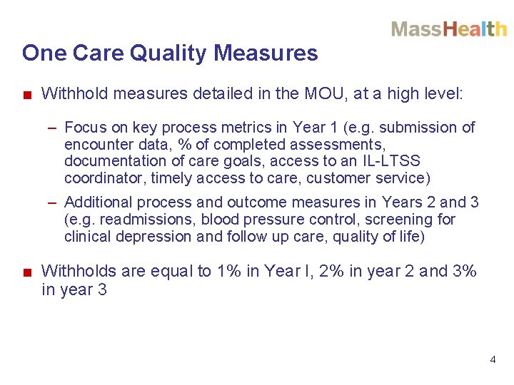 One Care Quality Measures One Care Implementation Council