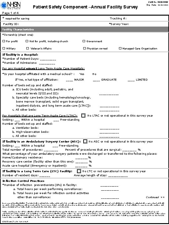 Patient Safety Component Annual Facility Survey OMB No
