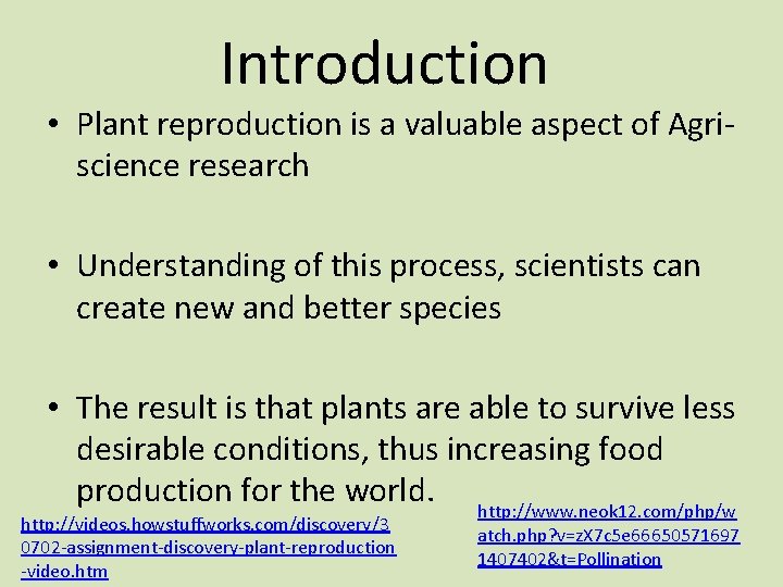 Methods of Plant Reproduction Agriscience Mr Bailey Introduction