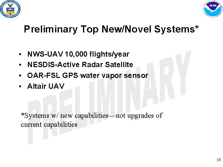 NOAA Observing Systems Architecture NOSA Investment Analysis Update