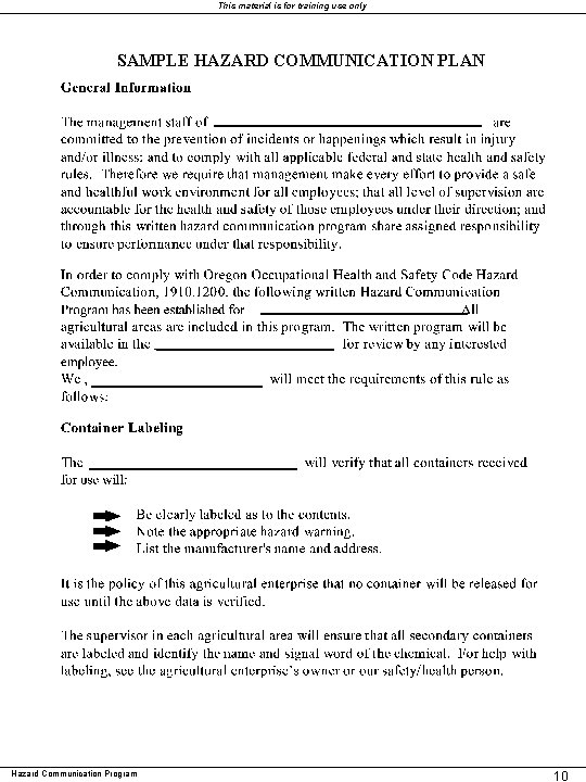 This material is for training use only HAZARD