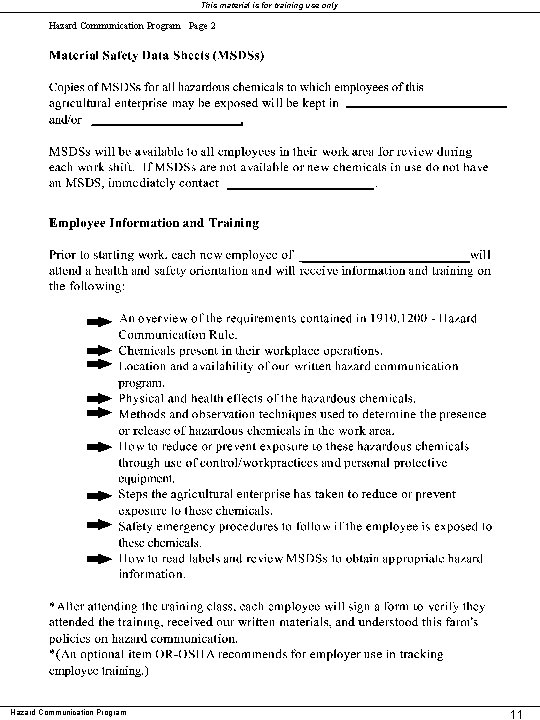 This material is for training use only HAZARD