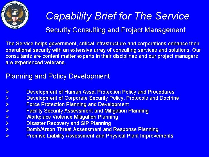 Capability Brief for The Service Secure InfraStructure Consulting