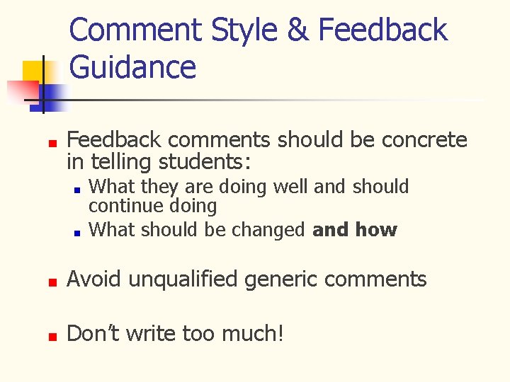 Assessment Feedback Working Group Developing Departmental Assessment ...