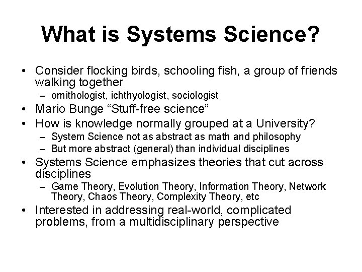 Systems Science and Sustainability Physical Systems Oct 13