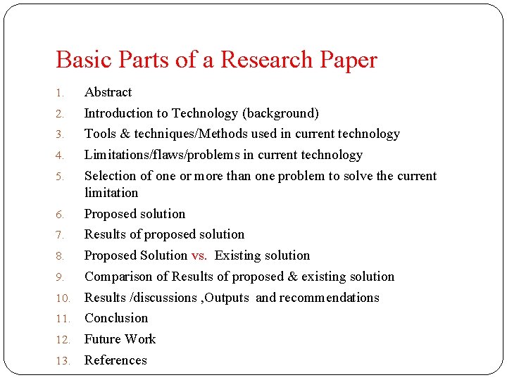 READING A PAPER Basic Parts of a Research