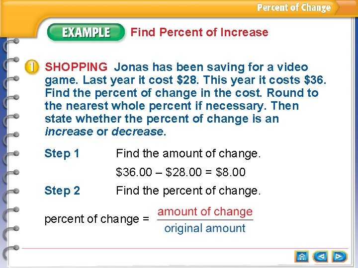 Main Idea and New Vocabulary Key Concept Percent