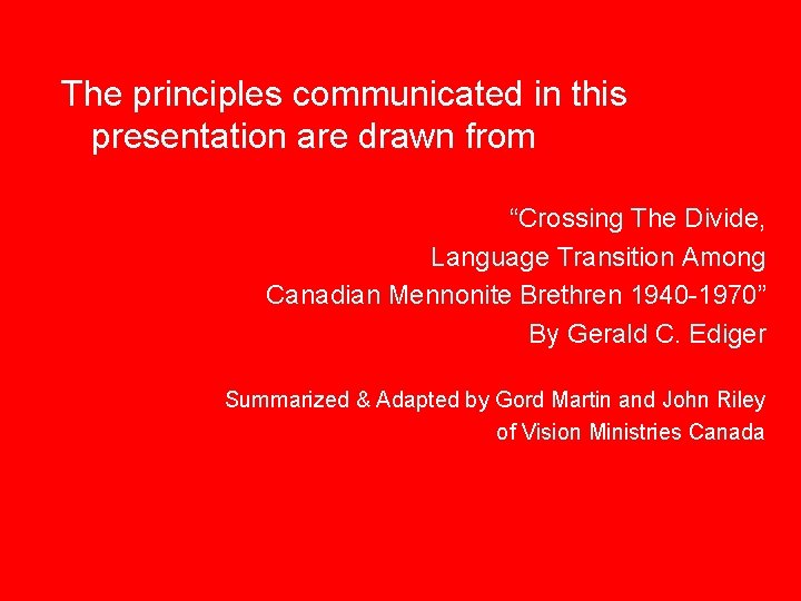 New Canadians in 2010 Lessons about the Transition