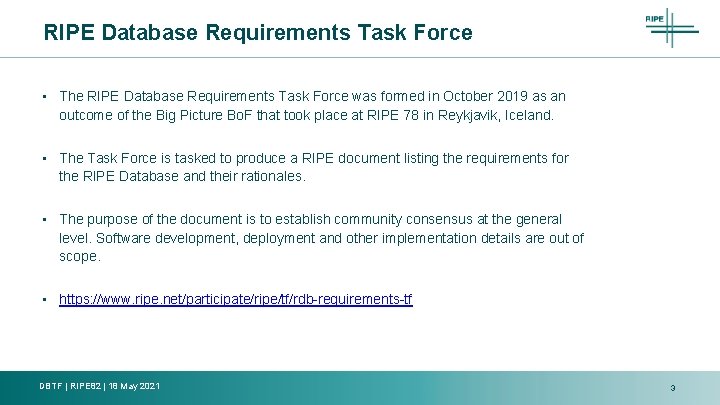 RIPE Database Requirements Task Force Address Policy Working