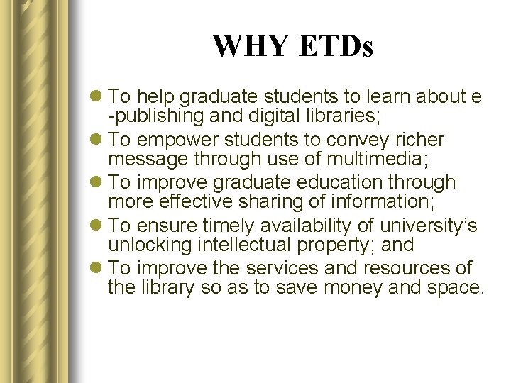 STATUS OF ETD IN INIDIA PRESENTED BY AUROBIND