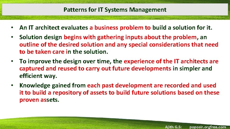 Patterns for IT Systems Management An IT architect