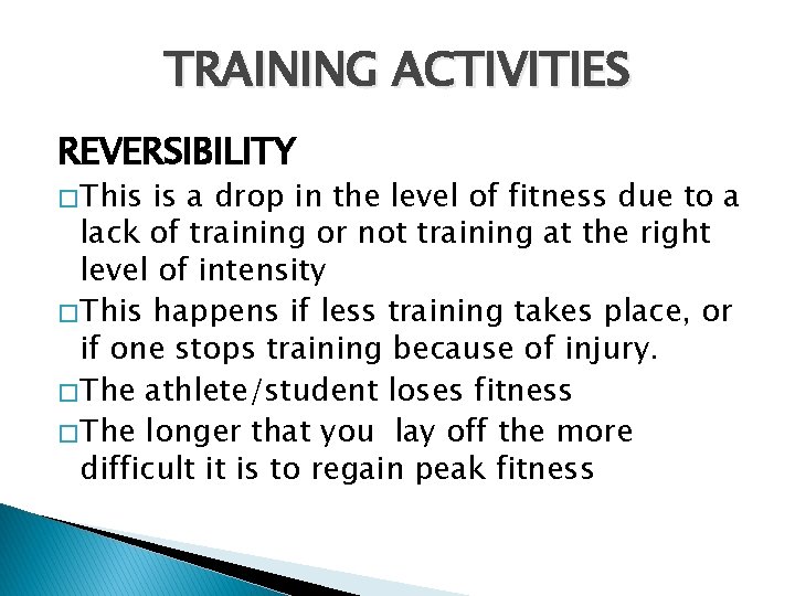 TRAINING SESSION 1 2 3 WarmUp Training Activities