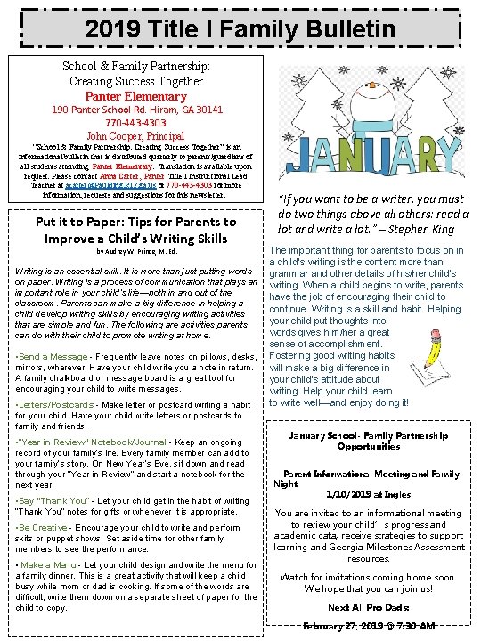 2019 Title I Family Bulletin School Family Partnership