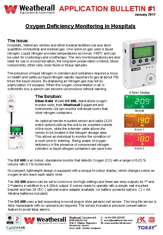 APPLICATION BULLETIN 1 January 2017 Oxygen Deficiency Monitoring