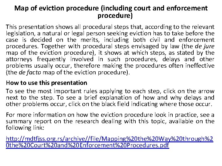 Map of eviction procedure including court and enforcement