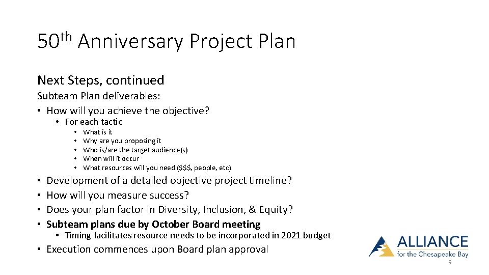 50 th Anniversary Project Plan March 6 2020