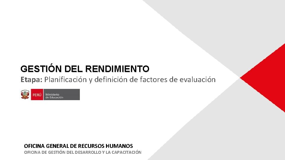 GESTIN DEL RENDIMIENTO Etapa Planificacin y definicin de