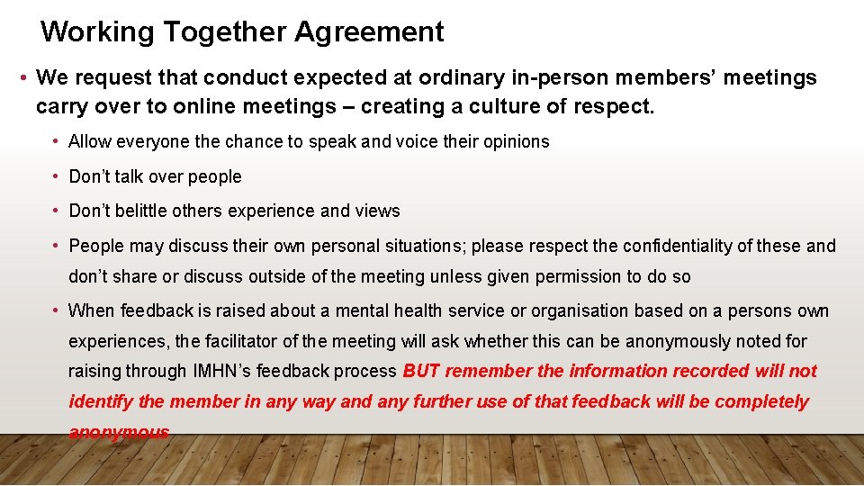 Working Together Agreement for Online Meetings BY THE