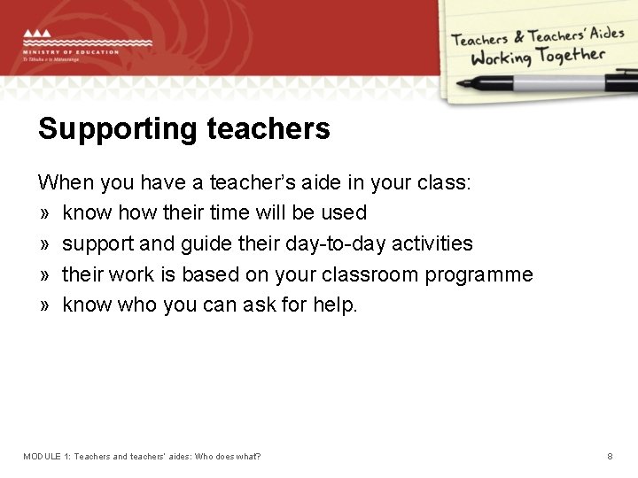 Teachers and teachers aides Who does what MODULE