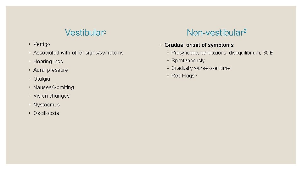 VESTIBULAR DYSFUNCTION IN THE ACUTE CARE SETTING Alyssa