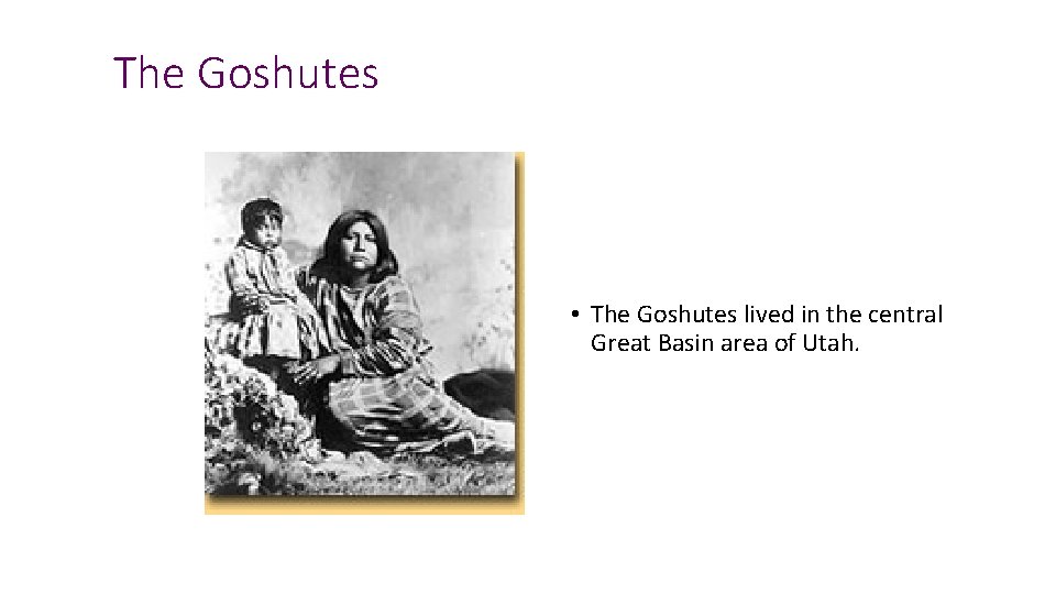 The Goshutes The Goshutes lived in the central