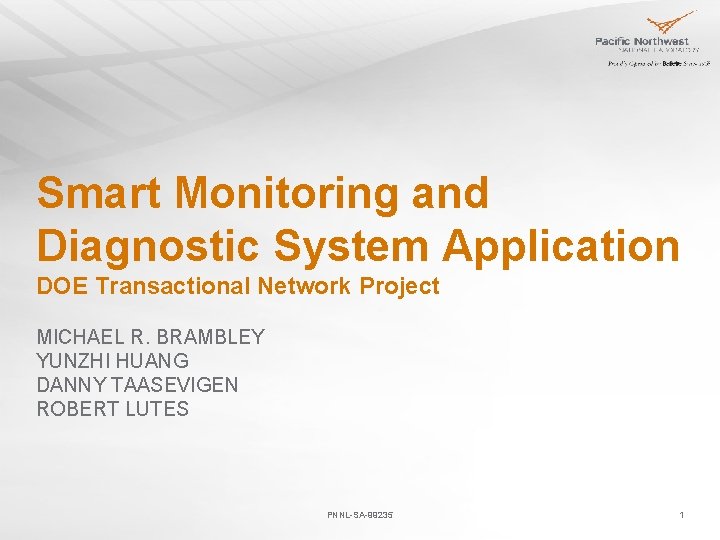 Smart Monitoring and Diagnostic System Application DOE Transactional