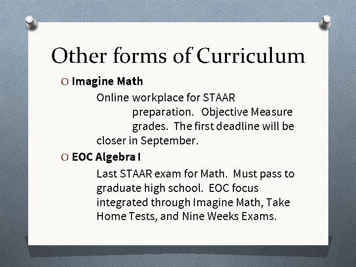 CURRICULUM NIGHT ALGEBRA I PREAP with MRS STANDARD