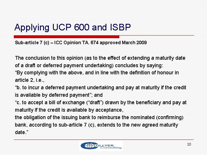 Interpretation and Application of UCP 600 Part 1