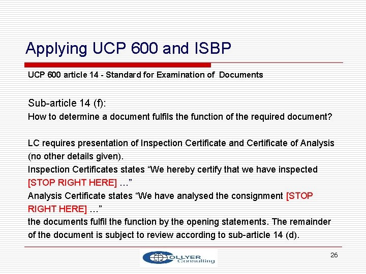 Interpretation and Application of UCP 600 Part 1